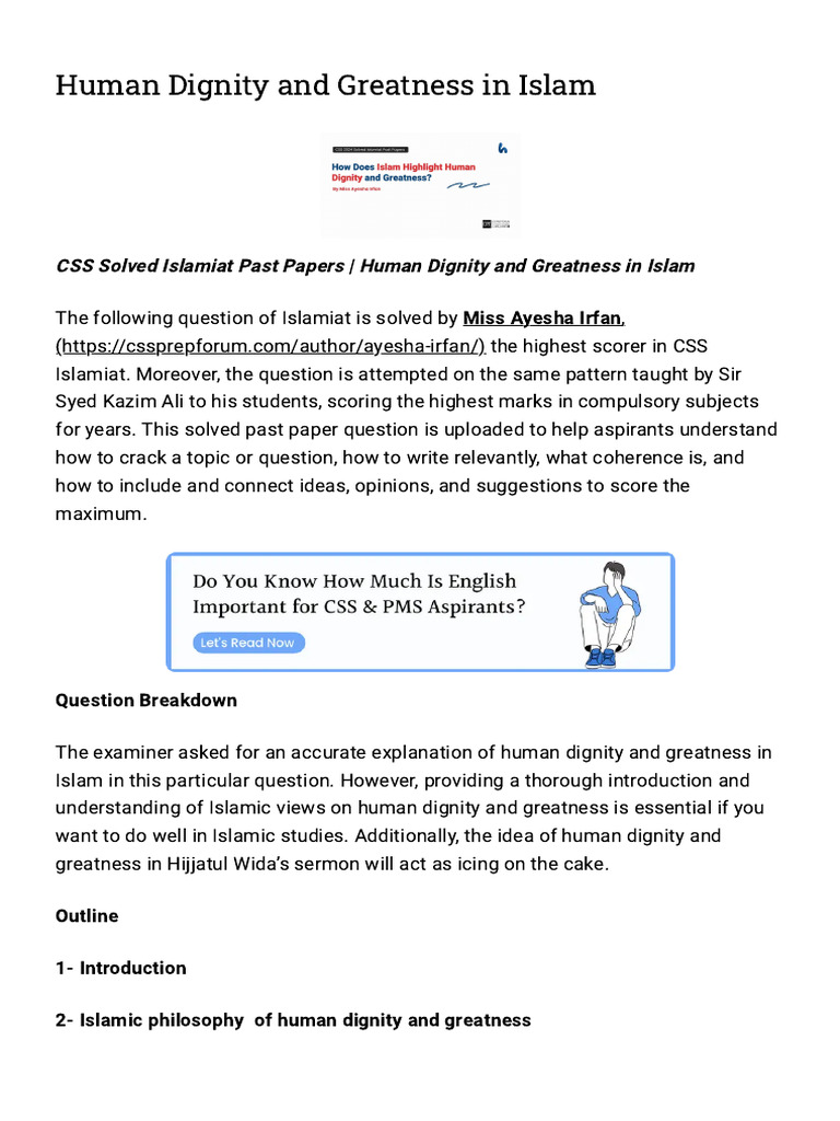 Human Dignity and Greatness in Islam - CSS Prep Forum | PDF | Prophets ...