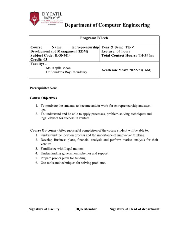 EDM Course Plan | PDF