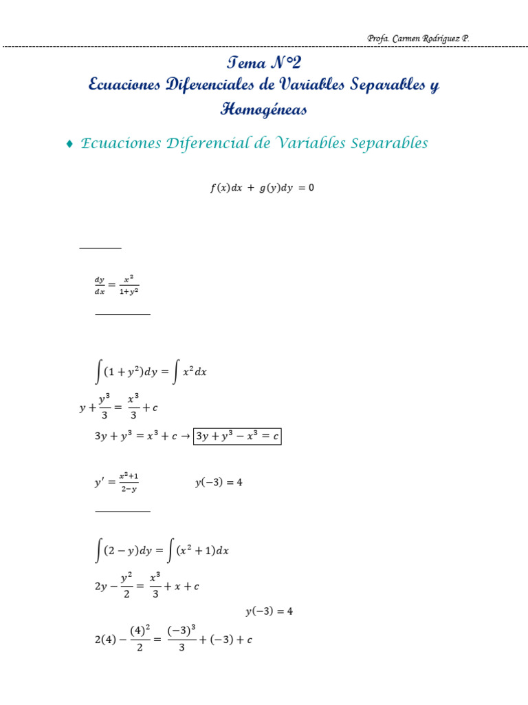 Tema 2 Variables Separables y Homogéneas | PDF | Ecuaciones | Variable (Matemáticas)