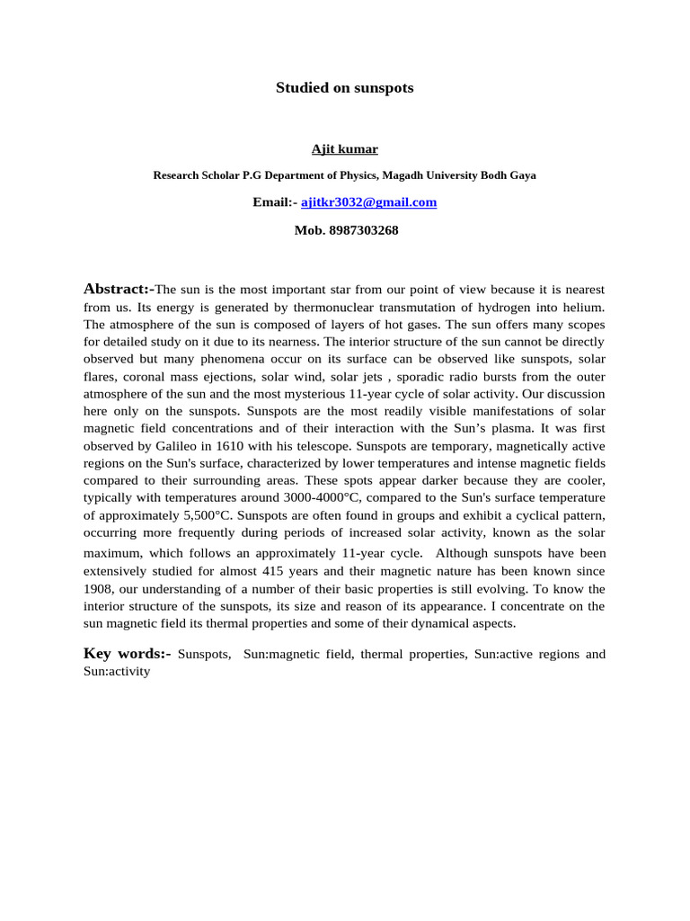 The Abstract On Sunspots | PDF