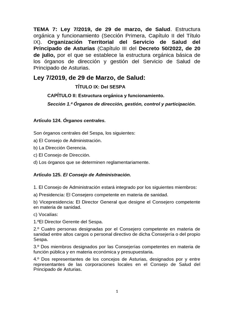 Tema 7 Ley Salud Ope | PDF | Hospital | Cuidado de la salud