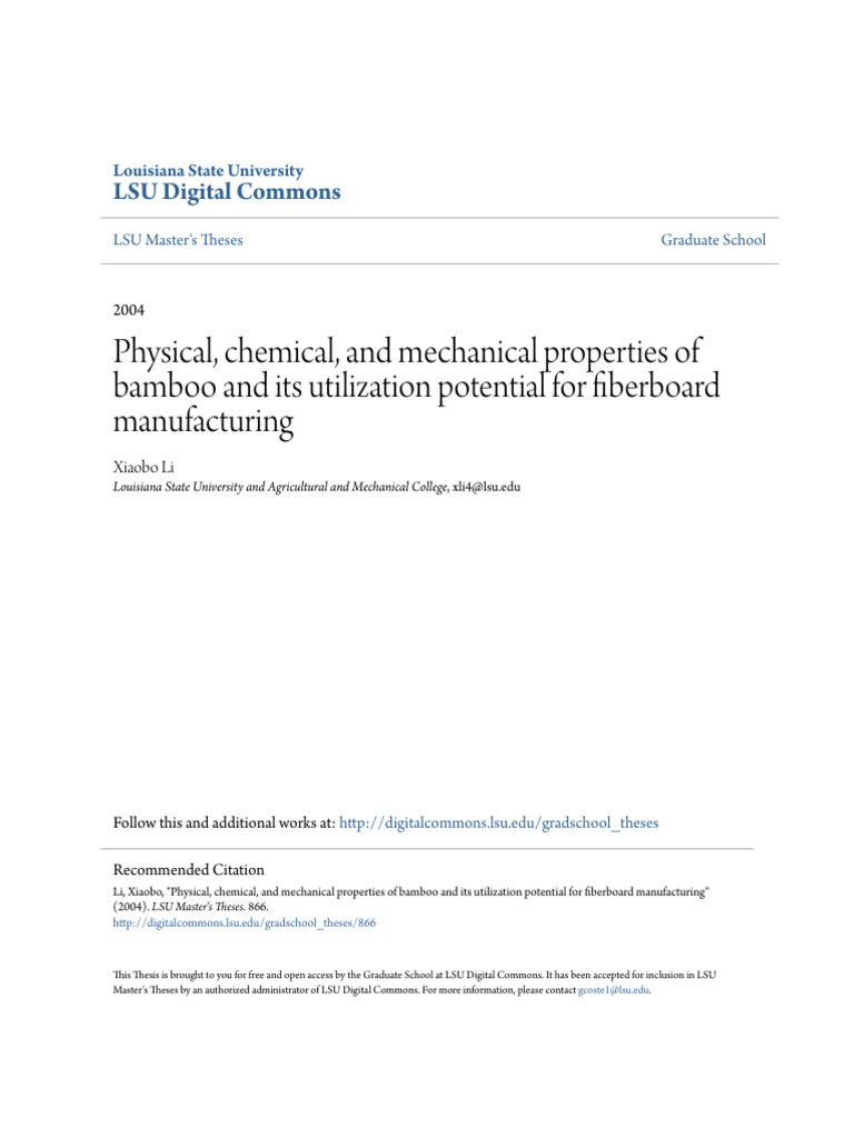 Physical Chemical and Mechanical Properties of Bamboo and It Su | PDF ...