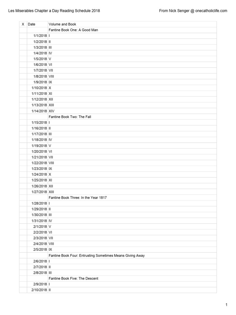 Les Miserables Chapter-A-Day Reading Schedule | PDF | Les Misérables ...