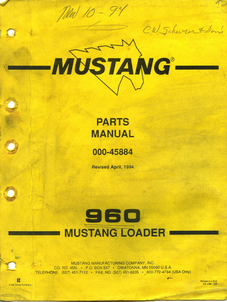 Mustang 960 Skid Steer Loader Parts Manual 1 | PDF