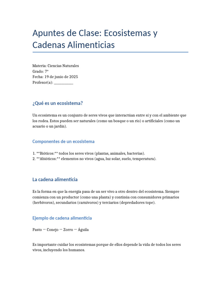 Apuntes Ecosistemas y Cadenas Alimenticias | PDF