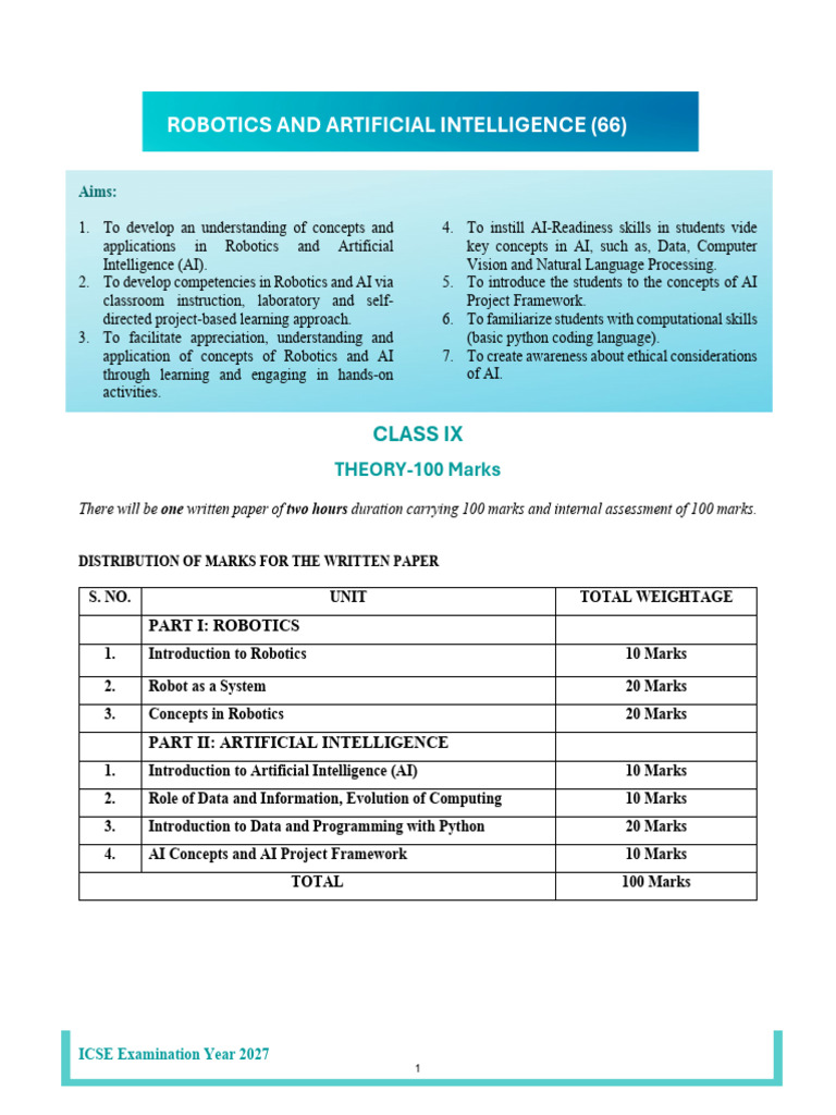 ICSE - Robotics Ai Class 9 | PDF | Artificial Intelligence | Intelligence (AI) & Semantics
