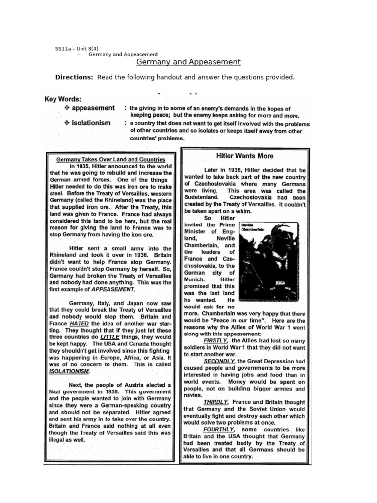Germany and Appeasement | PDF