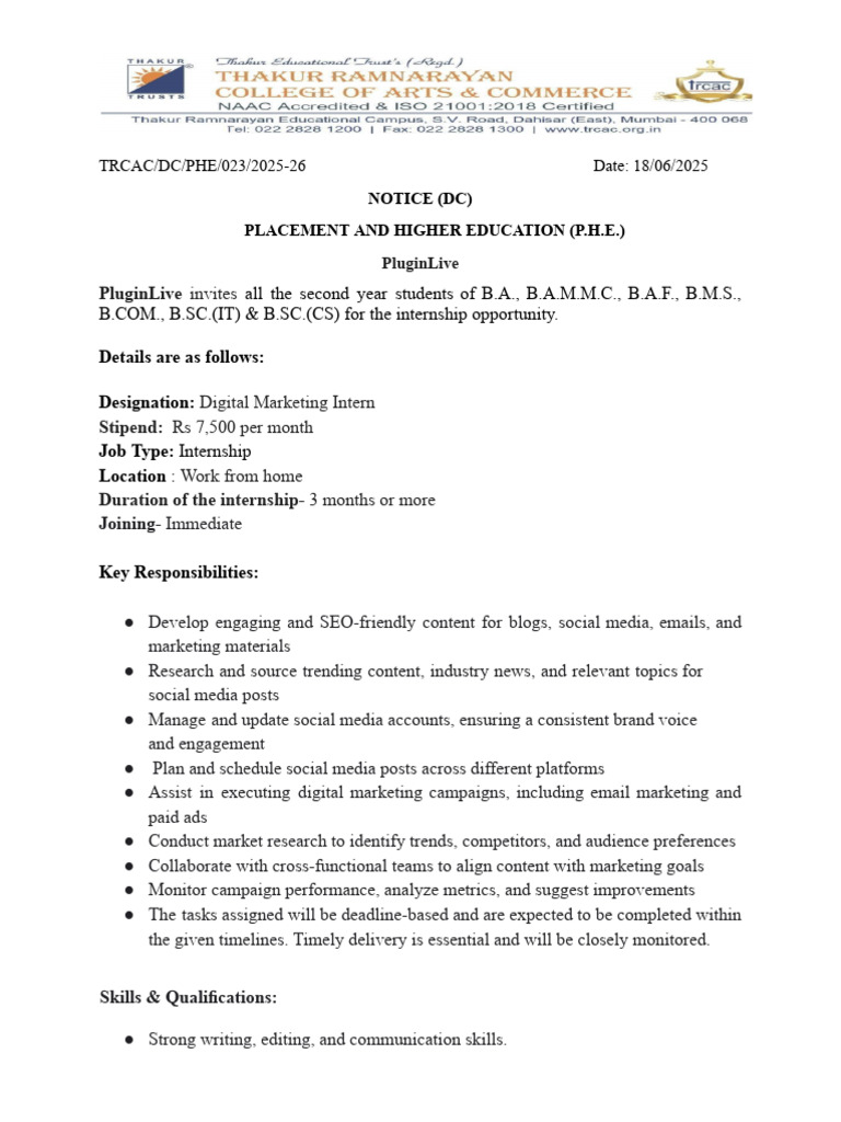 TRCAC DC PHE 023 2025-26 PluginLive | PDF | Digital Marketing | Social Media