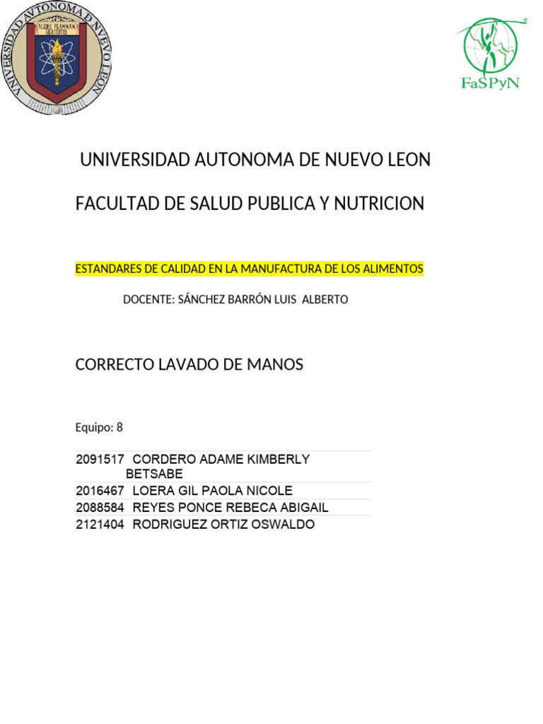 Correcto Lavado de Manos Eq8 | PDF