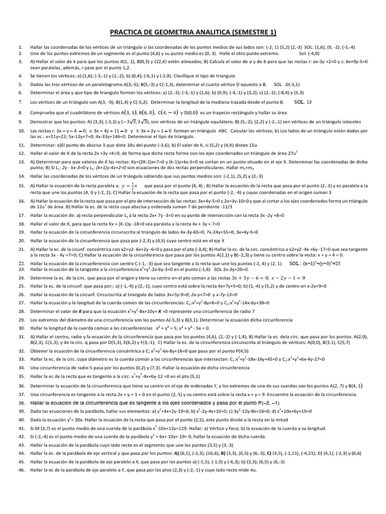 Pract1 Geom Analitica | PDF | Línea (geometría) | Elipse