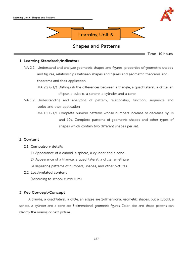 Learning Unit 6 Shapes and Patterns | PDF | Shape | Geometry