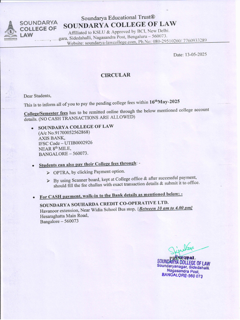 Fees Circular 13.05.2025 | PDF