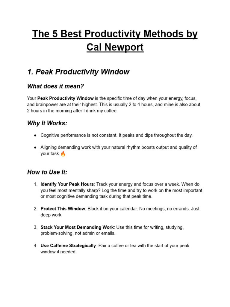 The 5 Best Productivity Methods by Cal Newport | PDF | Cognitive Science | Cognition