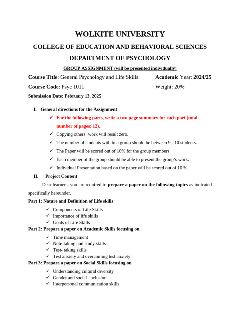 General Psychology Group Assignment Guide | PDF