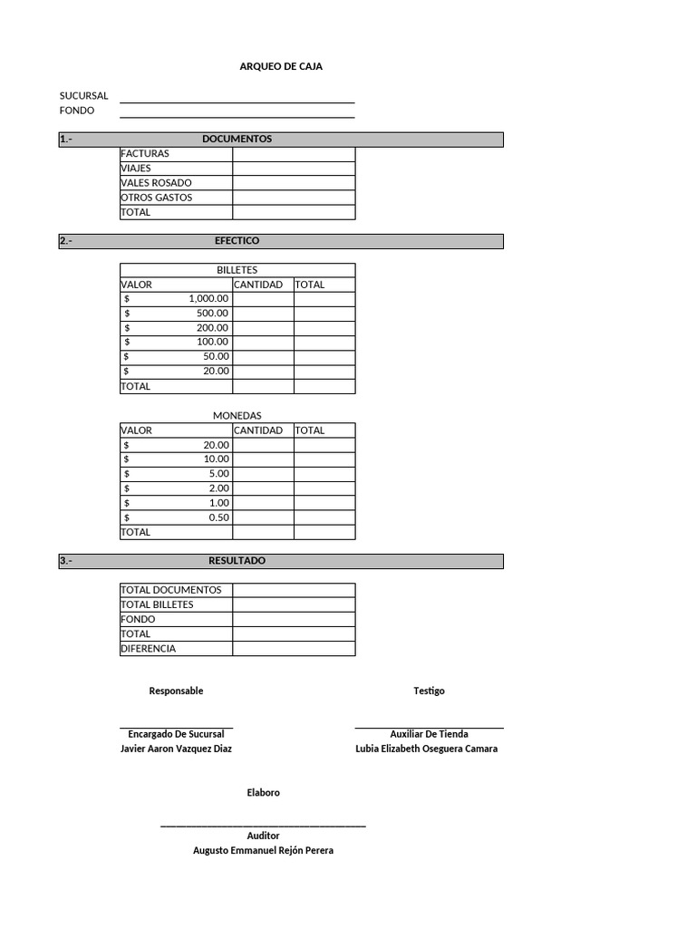 Arqueo de Caja | PDF