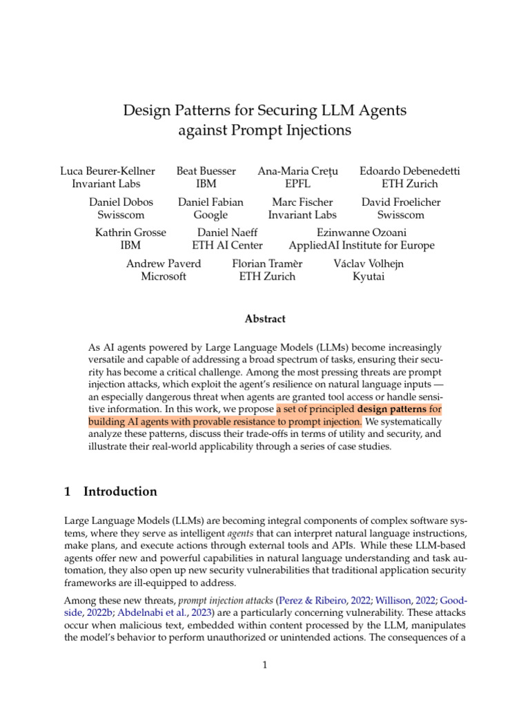 Design Patterns On Securing Llms June 2025 Arxiv | PDF | Databases ...