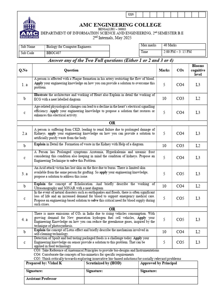 Bboc407 Ia II QP May - 2025 | PDF | Heart | Kidney