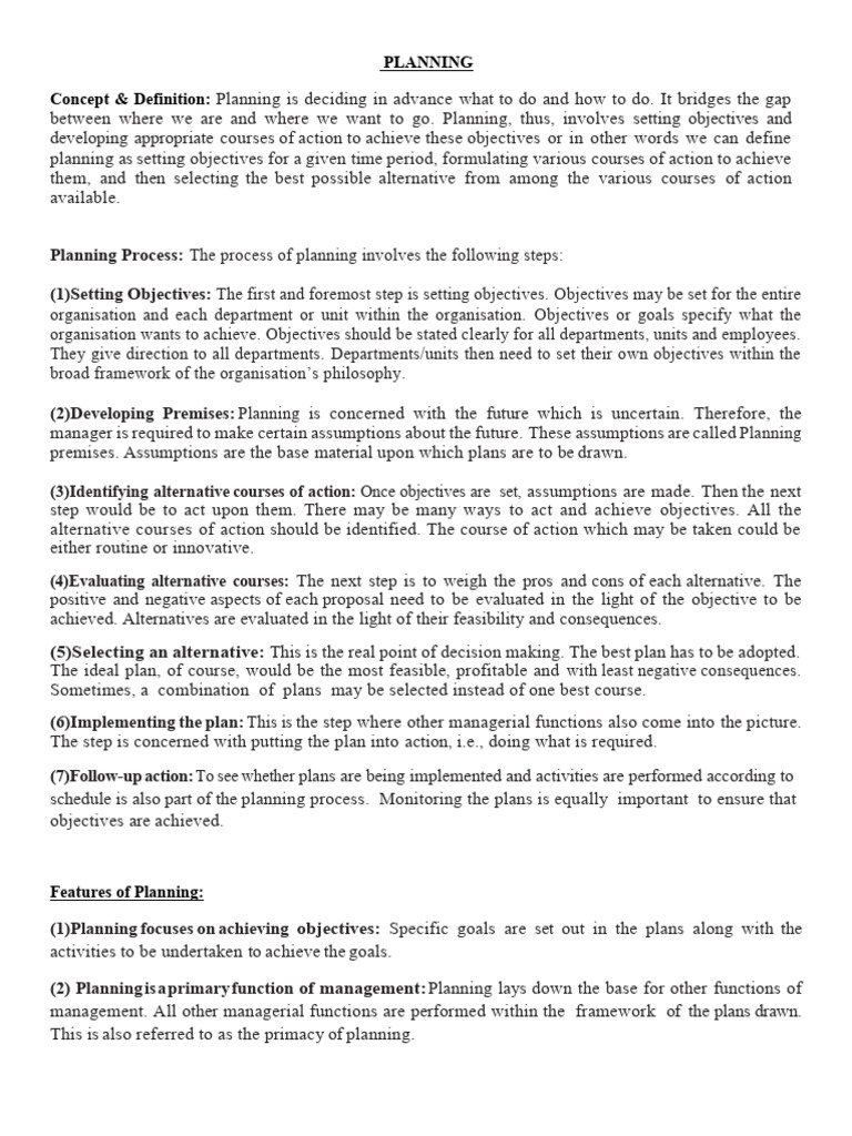 1 Planning -Meaning ,Process and Features | PDF | Planning | Thought