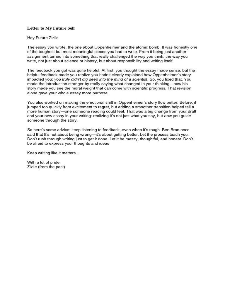 Letter to My Future Self: Reflections on Writing | PDF