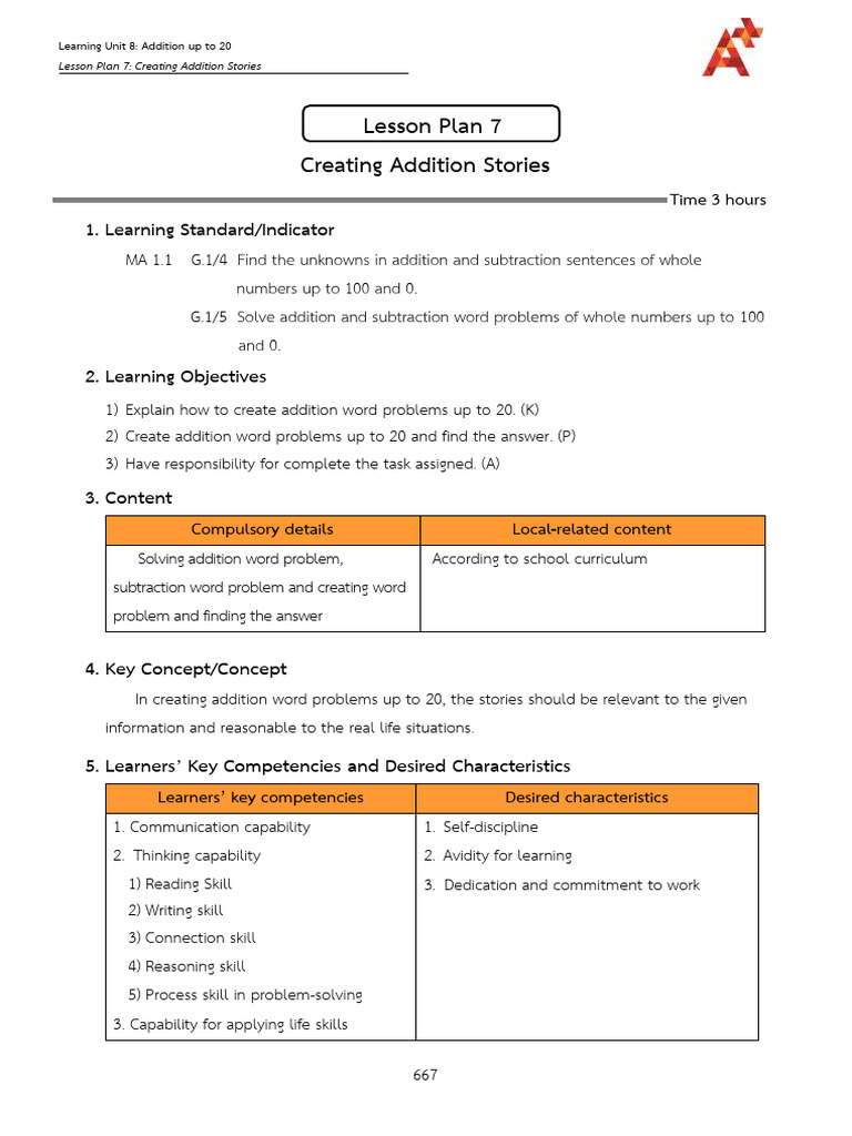 Addition Stories Lesson Plan for Kids | PDF | Learning | Lesson Plan
