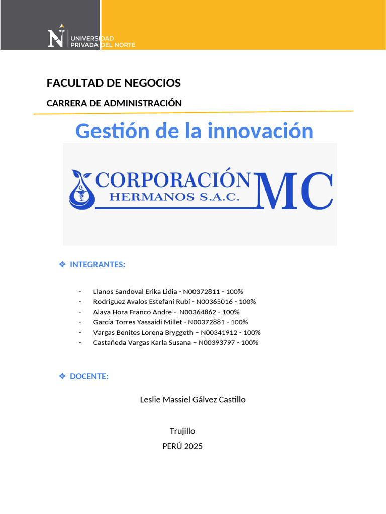 Innovación en Corporación MC Hermanos S.A.C. | PDF | Indicador de ...