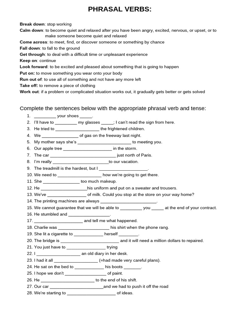 Phrasal Verbs Worksheet Templates Layouts 100150 | PDF