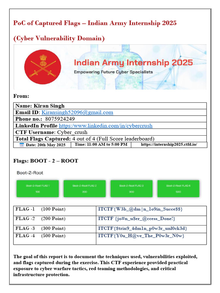 KiranSingh IndianArmy Internship CTF 2025 | PDF | Security Engineering ...