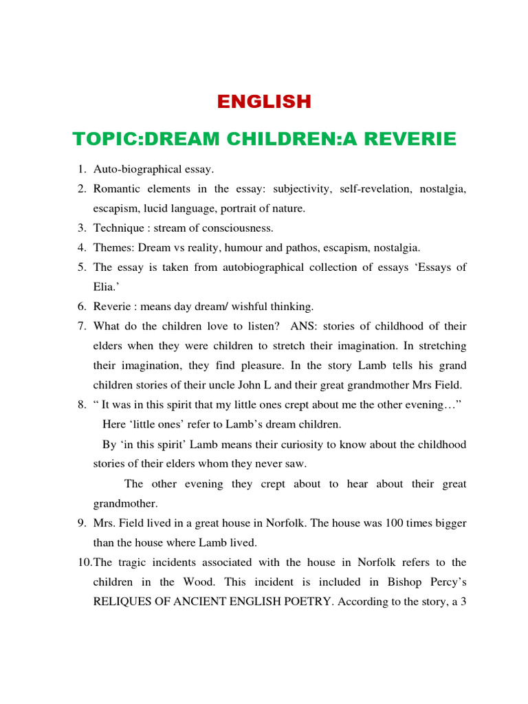 Dream Childrean Study Materials | PDF