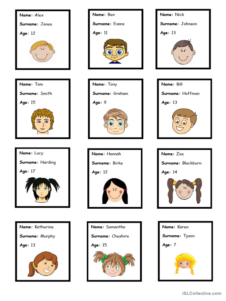 Name - Surname - Age CARDS | PDF