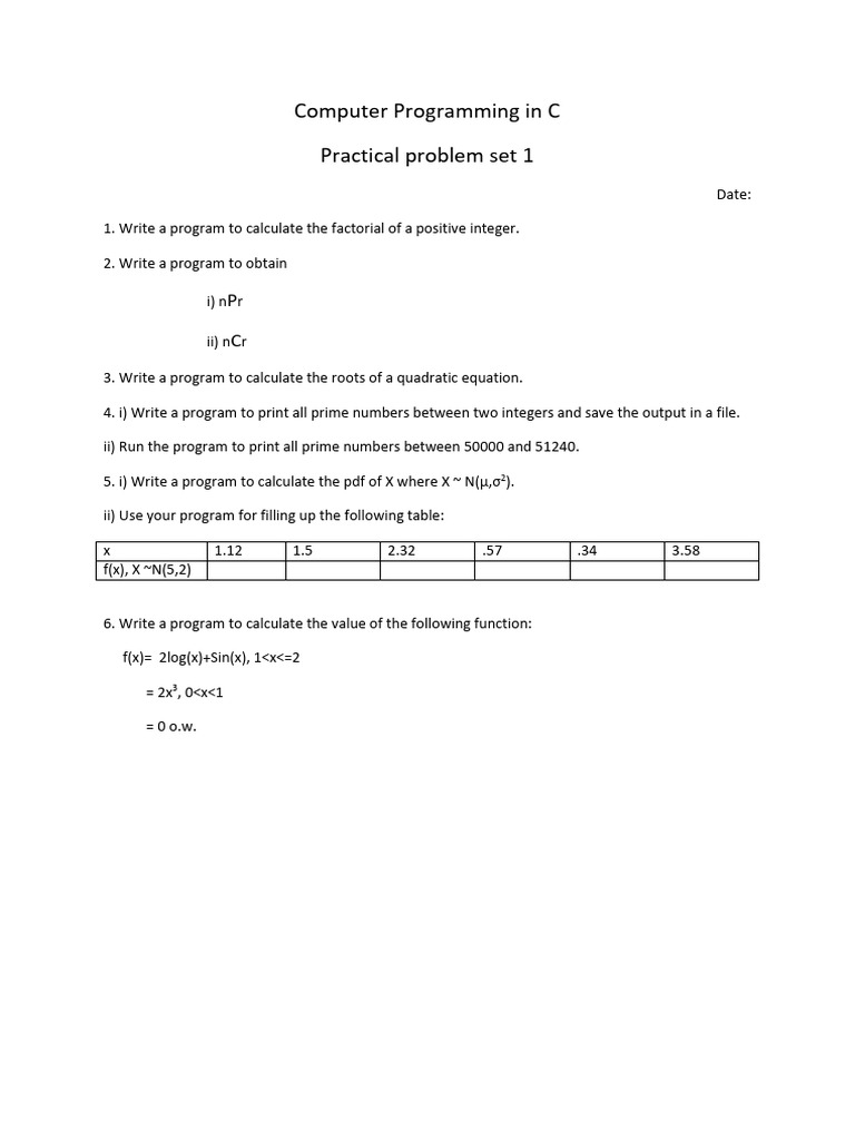 C Programming Practical Set 1 | PDF
