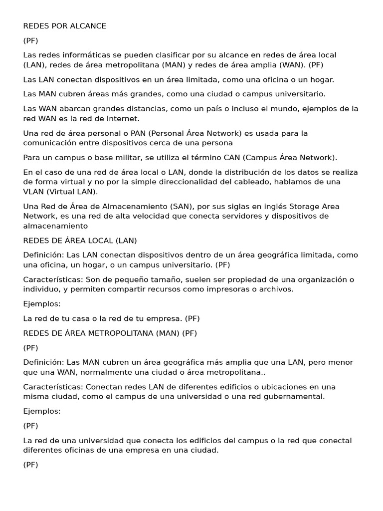 Tipos de Redes por Alcance | PDF | Red de computadoras | Punto de ...