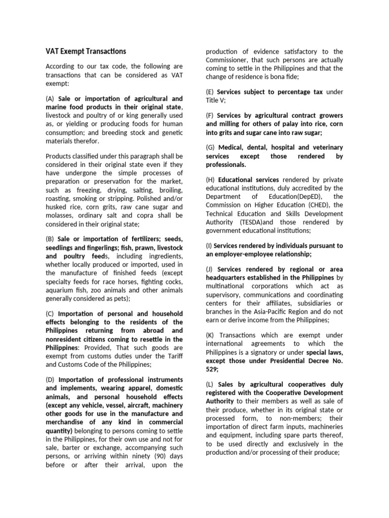 VAT Exempt Transactions | PDF | Value Added Tax | Rice
