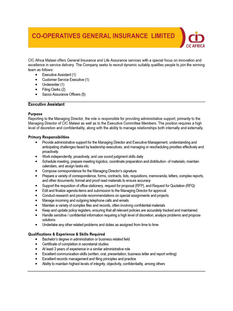 CIC Insurance - Various Posts | PDF | Underwriting | Insurance