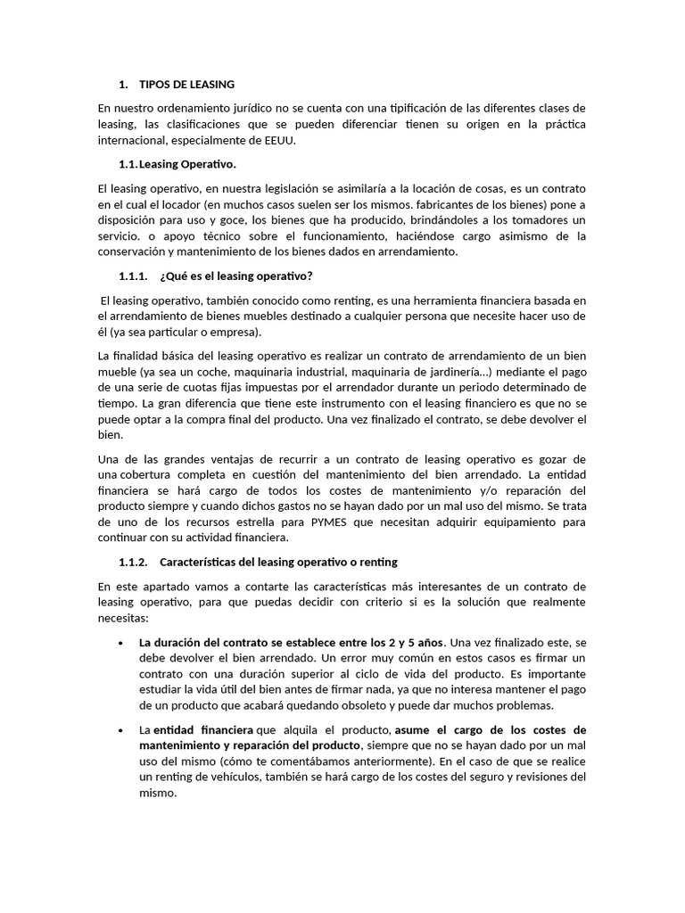 Tipos de Leasing | PDF | Inversiones | Bienes raíces