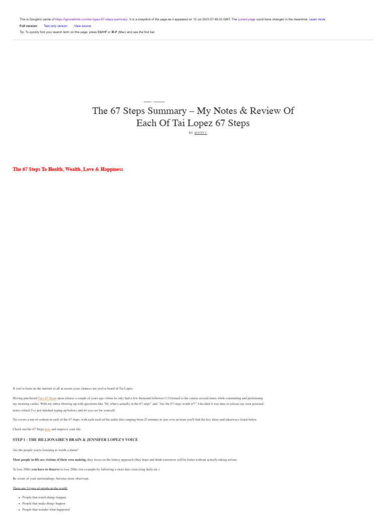 The 67 Steps Summary - My Notes & Review of Each of Tai Lopez 67 Steps ...
