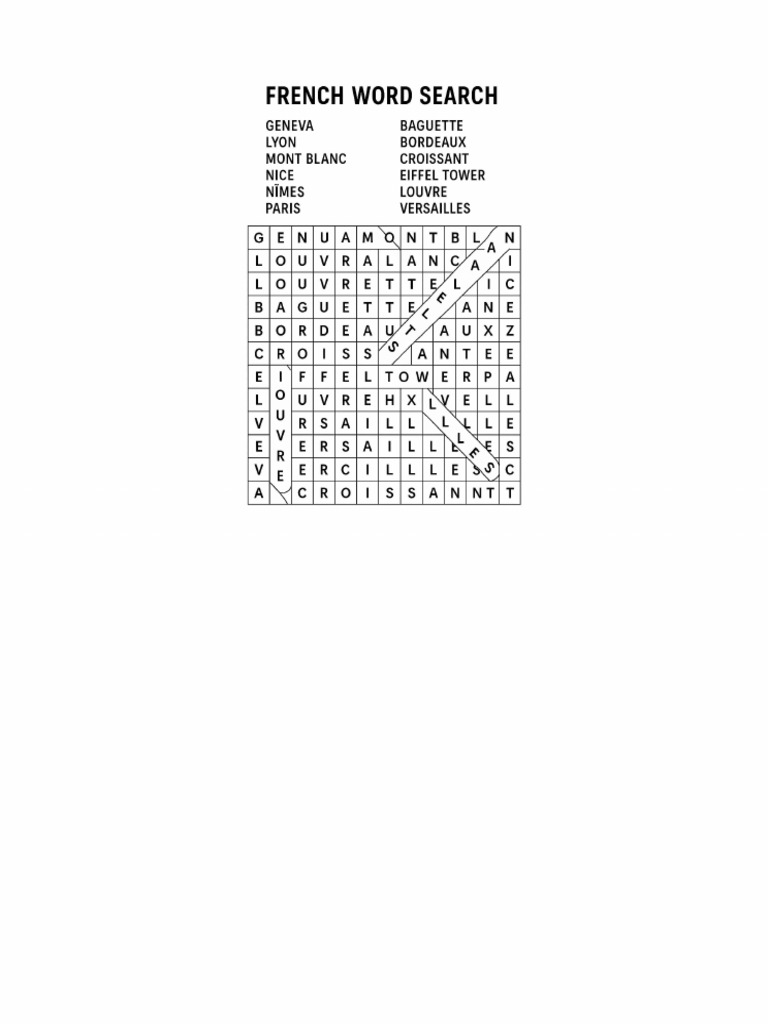 French Wordsearch Paris Switzerland 2 | PDF