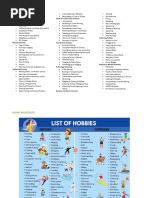 Comprehensive Hobbies and Interests List | PDF