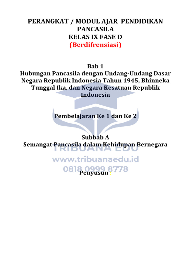 Modul Ajar Pendidikan Pancasila Kelas 9 Deep Learning | PDF