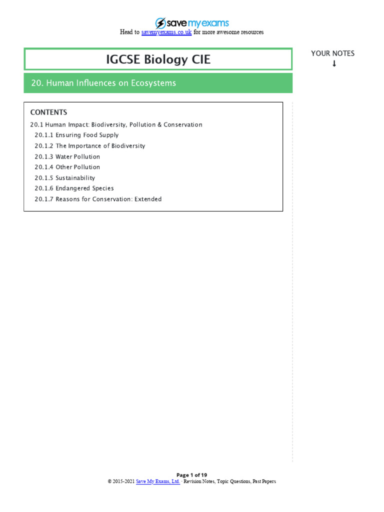 Human Impact on Ecosystems: IGCSE Biology | PDF | Conservation Biology ...