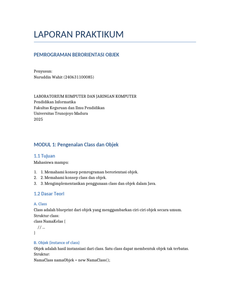 Laporan PBO Modul 1 Lengkap | PDF