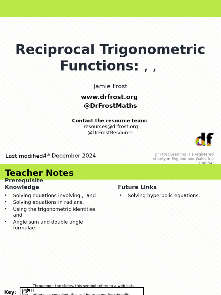 Reciprocal Trigonometric Functions - Lesson | PDF | Trigonometric ...