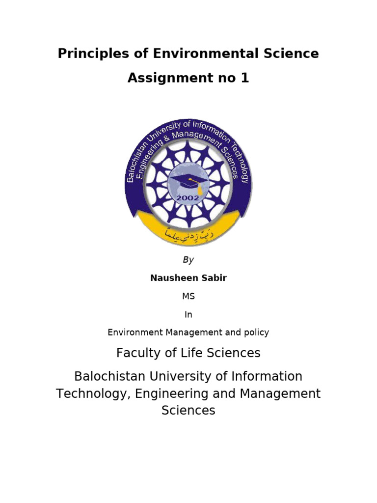 Principles of Environmental Science Assignment 1 | PDF | Natural Environment | Earth Sciences