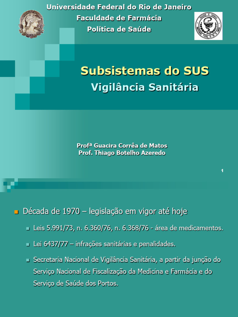 Aula 8 - Subsistenas Do SUS - Vigilância Sanitária | PDF | Ministério ...