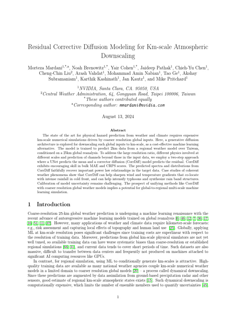 Morteza Mardani Et Al. (Residual Corrective Diffusion Modeling For Km-Scale Atmospheric ...