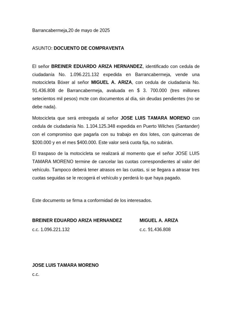 Modelo Compra Venta Moto | PDF