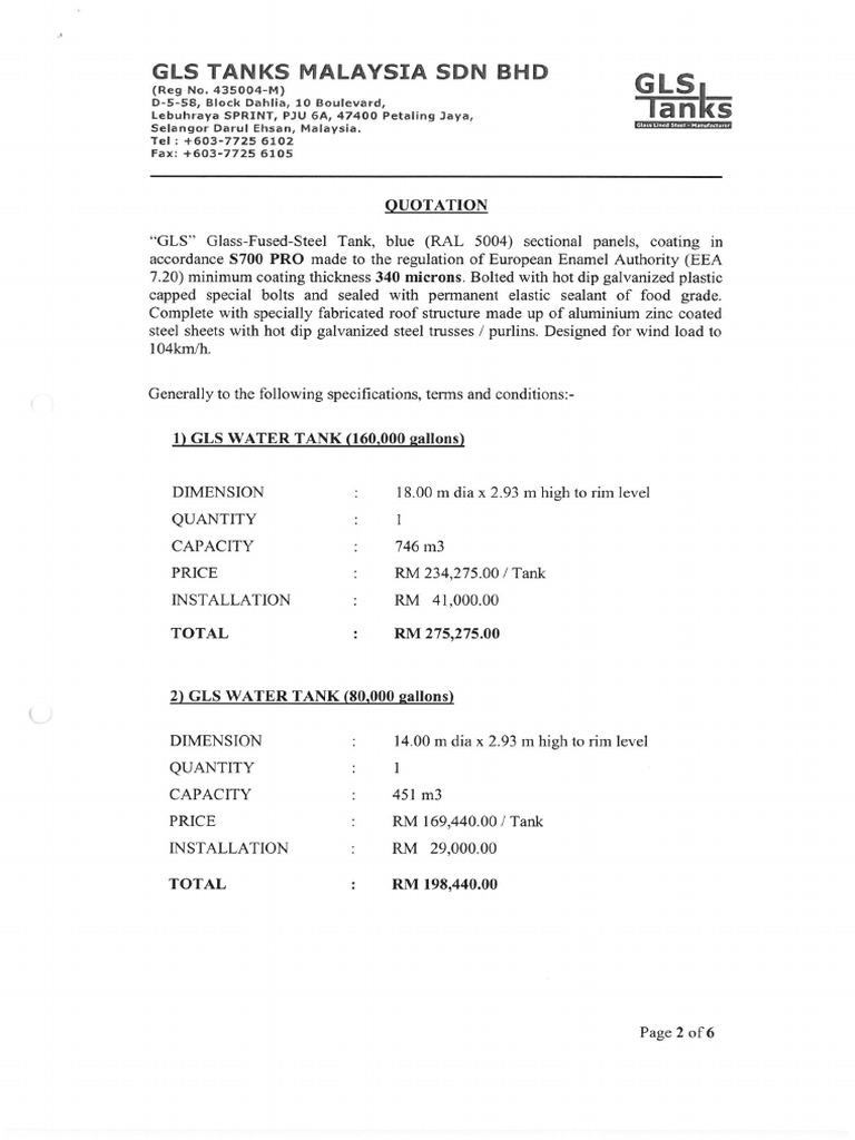 Harga HDG Water Tank (2019) | PDF