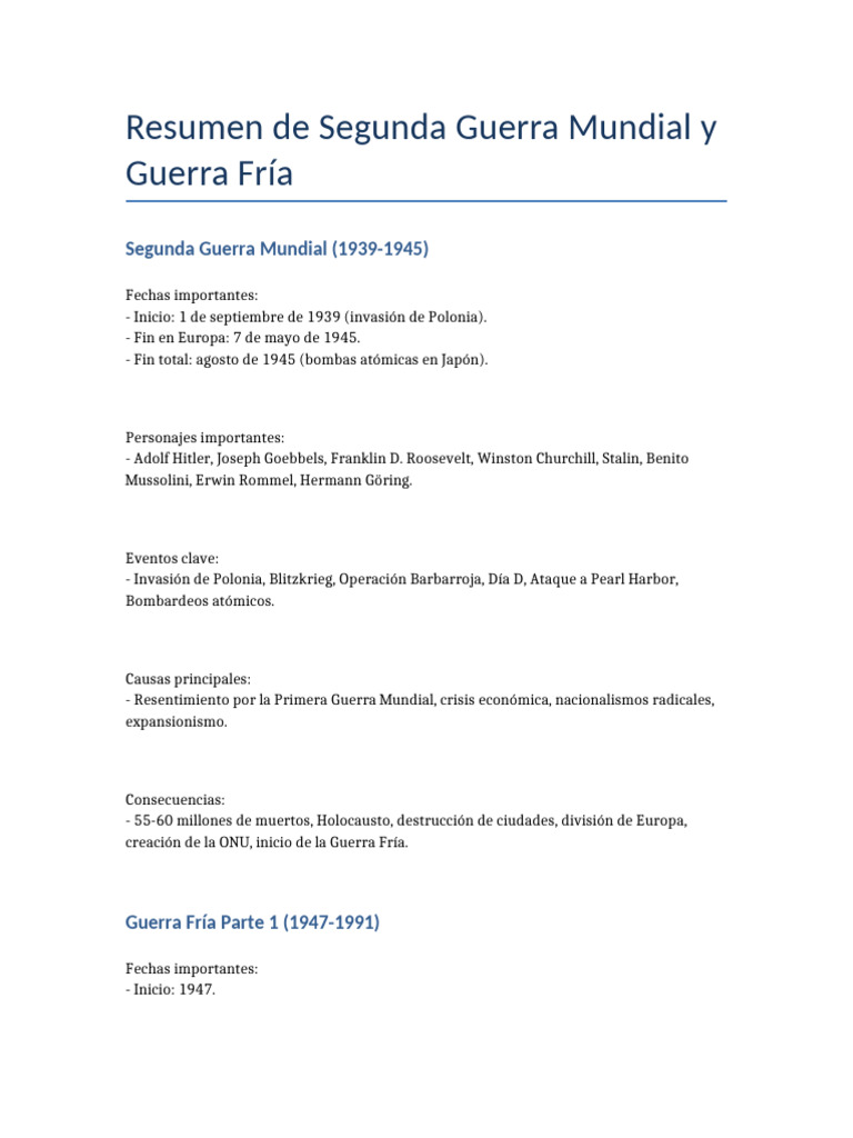 Resumen Segunda Guerra y Guerra Fria | PDF | Guerra Fría | Unión Soviética