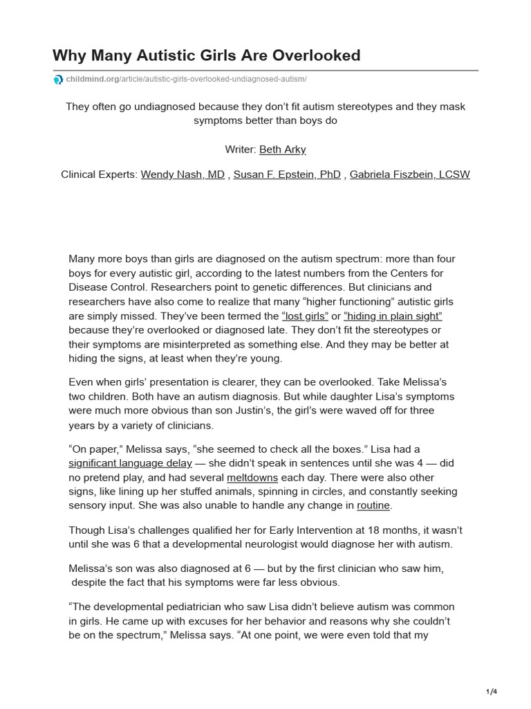 Why Many Autistic Girls Are Overlooked | PDF | Autism | Attention ...