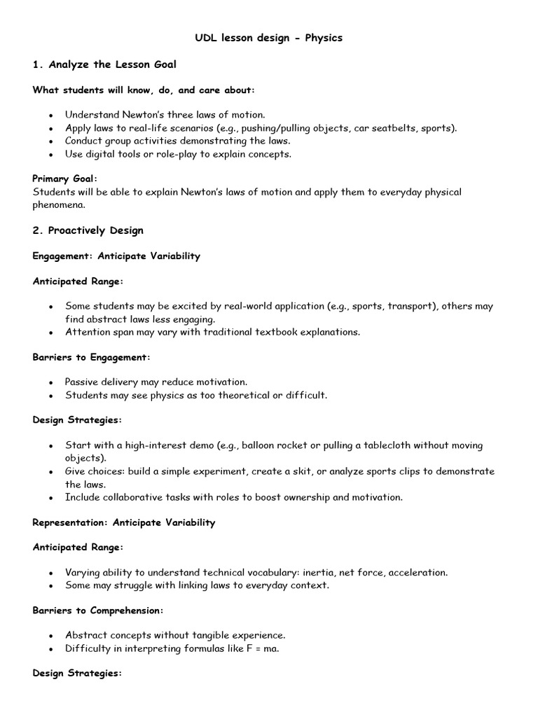 Physics - UDL Lesson Design | PDF | Force | Physics
