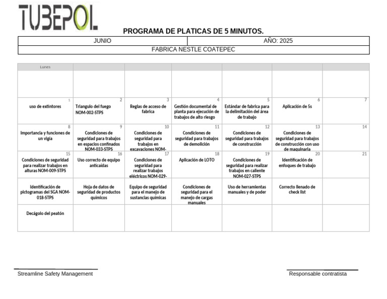 Programa de Platicas de 5 Minutos Tubepol | PDF